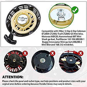 Predator 212 Pull Start Assembly, Replacement Predator 212cc Recoil Starter 5.5HP 6.5HP 7HP Coleman CT200U BT200X Trail CT200U-EX TrailMaster MB200 Go Kart Champion 196cc Generator Pull Starter Kit