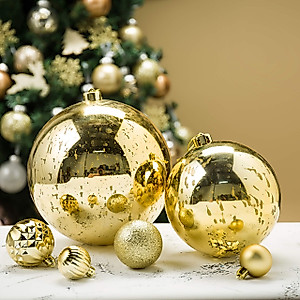 Sunshine 2 Pcs 6” Large Shiny Christmas Ball Ornaments,Giant Hanging Christmas Tree Ornament Decorations for Holiday, Extra Large Shatterproof Retro Mercury Balls Set(6inch, Gold)