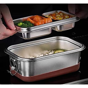 Stainless Steel Lunch Box with Clip Locks for Adults Salad Sandwich with Folding Spork Bento Containers for Work Picnic Layered Leak proof (1500ml)