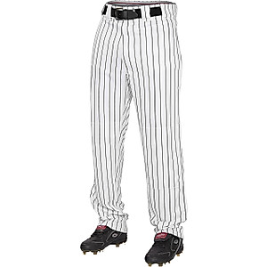 Rawlings PRO 150 Series Game/Practice Baseball Pant | Adult Medium | Pinstripes - White/Black | Relaxed Fit