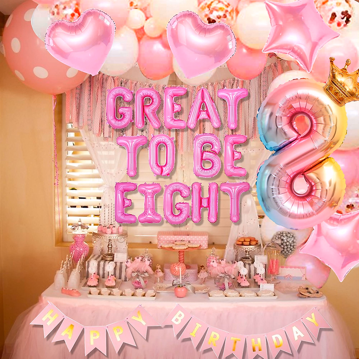 42 PCS Great to Be Eight Birthday Decoration Girls Eight is Great Birthday Balloons 8 Years Old Birthday Decoration Girls 8th Birthday Decoration