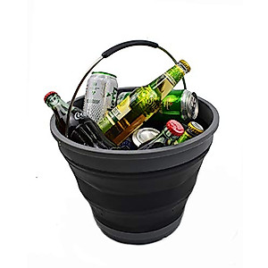 SAMMART 10L/2.6 Gallon Collapsible Plastic Bucket - Foldable Round Tub - Portable Fishing Water Pail - Space Saving Outdoor Waterpot, Size 31cm Dia (1, Grey/Black)