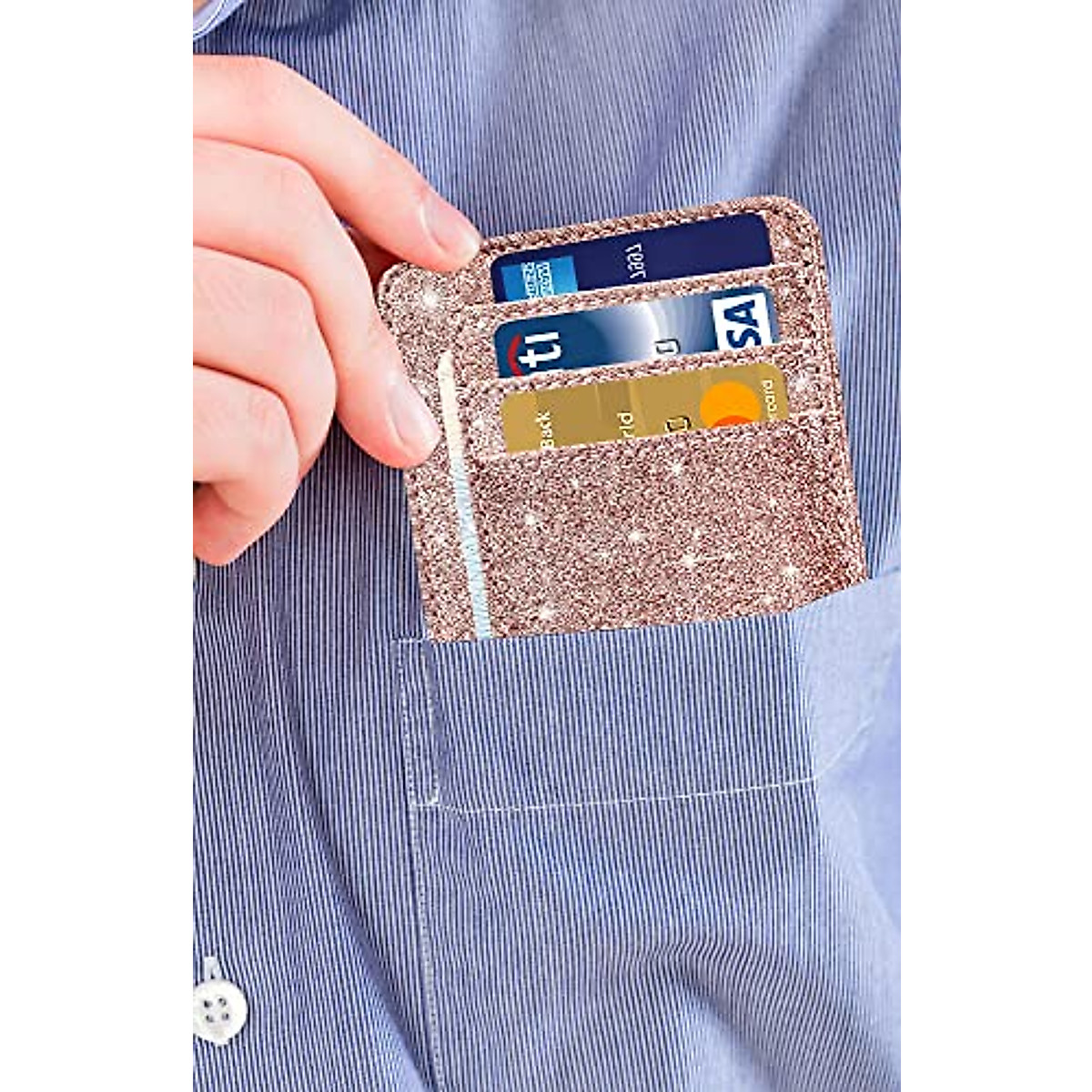HOTCOOL Card Holder Wallet Front Pocket Minimalist Leather With RFID Blocking Wallet for Men & Women, Glitter Rose