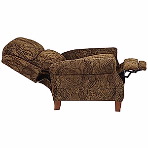 Kensington Hill Beaumont Warm Brown Paisley Patterned Recliner Chair Traditional Armchair Comfortable Push Manual Reclining Footrest Adjustable for Bedroom Living Room Reading Home Relax Office