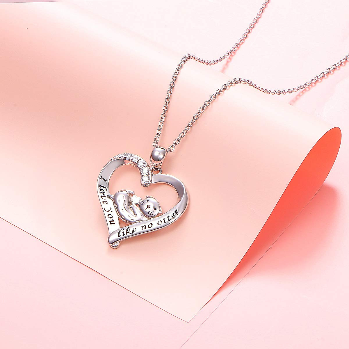 925 Sterling Silver Animal Jewelry Engraved I Love You Like No Otter Sea Otter Heart Pendant Necklace for Women Birthday Gifts (06_I love you like no otter)