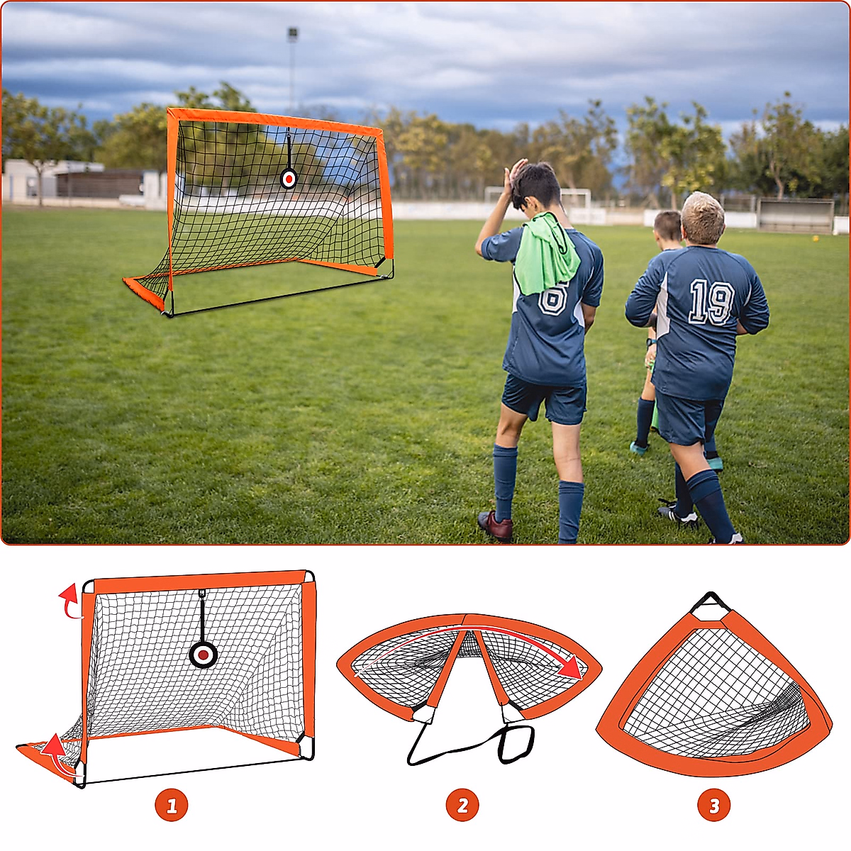 E-SDS Kids Soccer Goals for Backyard Training(Size 6'x4'), Portable Soccer Net Pop Up Soccer Goal Kits, Set of 2