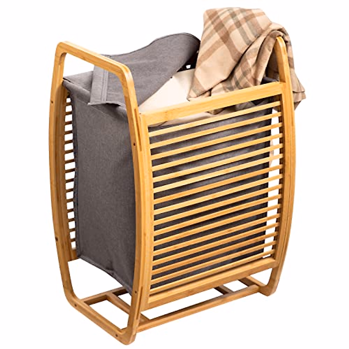ALIMORDEN Bamboo Wood Laundry Hamper Sorter Cart, Portable And Large Capacity Waterproof Bamboo Dirty Clothes Basket, Gray