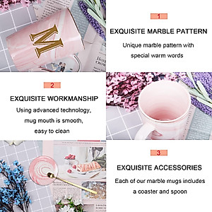 Letter M Personalized Initial Mug, Letter M Personalized Marble Coffee Mug, Letter Coffee Mugs for Women, Bridal Shower Gifts, Man and Women's Initials Gifts Mug 14 Ounce Pink with Gift Box