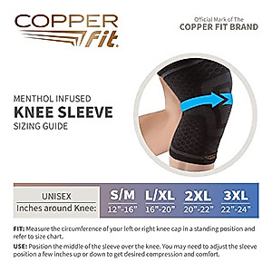 Copper Fit Unisex Adult ICE Sleeve, L/XL Knit Compression Knee Sleeve Infused with Menthol and CoQ10 for Maximum Recovery, Black, Large/X-Large US
