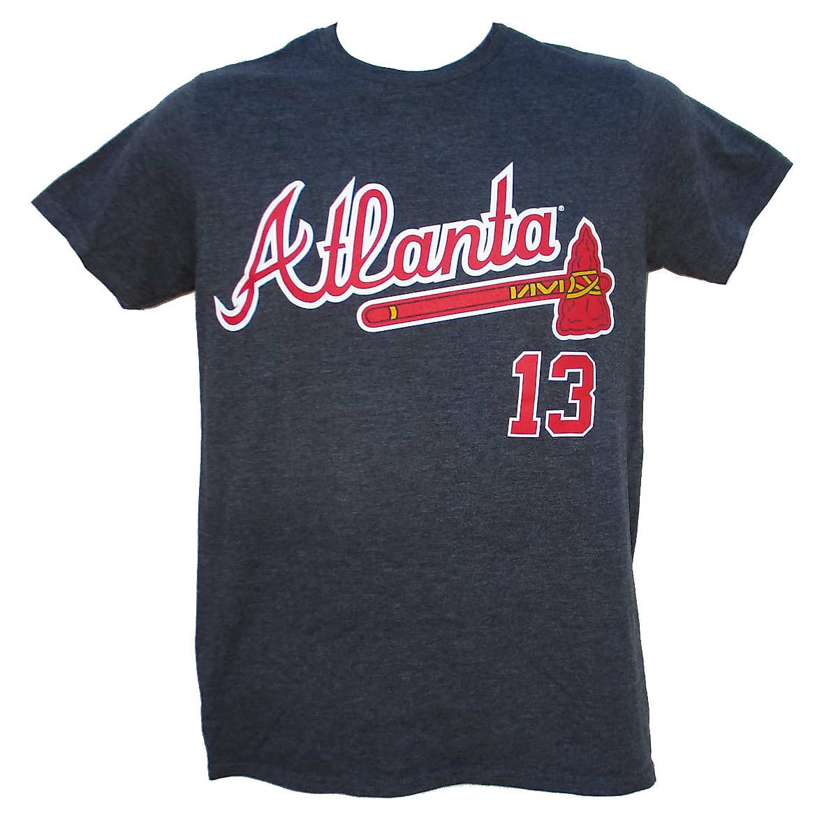 Ronald Acuña Jr. #13 Name and Number Short Sleeve Shirt - Charcoal Gray (Atlanta Braves, Large)