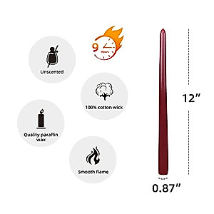 Zest Candle 12-Piece Taper Candles, 12-Inch, Burgundy
