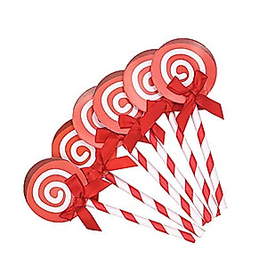 Amosfun Lollipop Cupcake Picks Paper Birthday Cake Toppers Lovely Lollipop Bow Cake Decorations Dessert Table Decorative Supplies Creative Lollipop Cake Insert Red for Party Cake Decortion