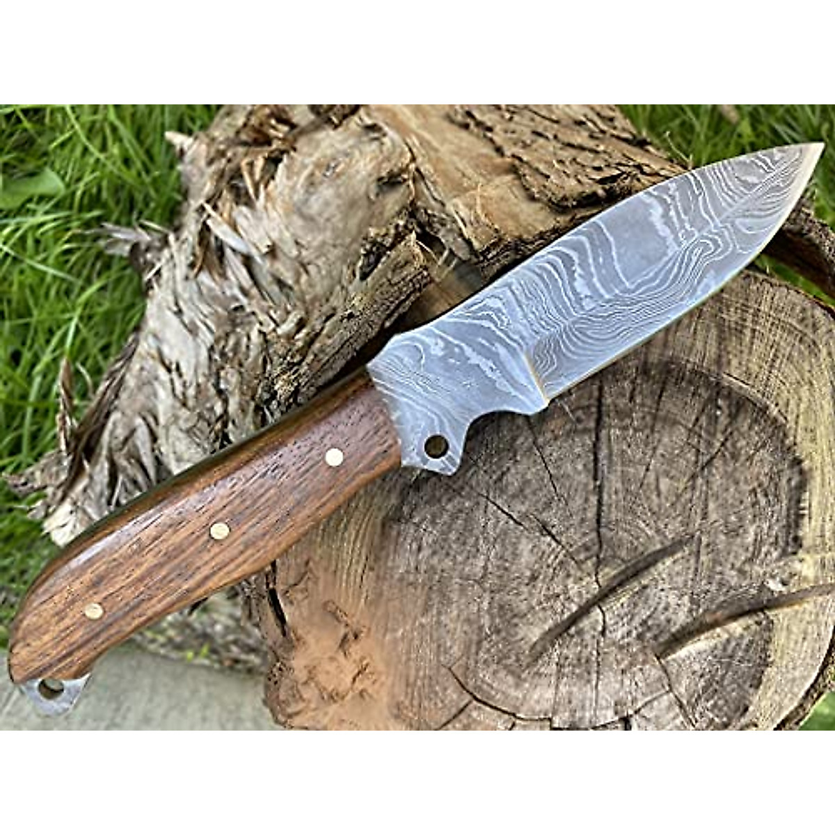 Perkin - Custom Handmade Damascus Hunting Knife - Beautiful Camping Knife - Full Tang