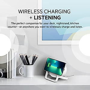 Belkin Quick Charge Wireless Charger + Bluetooth Speaker - Qi-Certified Charger Stand for iPhone, Samsung Galaxy & More - Charge While Listening to Music, Streaming Videos, & Video Calling - White