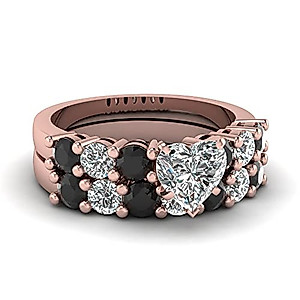 JewelryGift Basket Prong Diamond Wedding Set rose gold plated Natural Black Onyx Heart shape Black color Wedding Ring Sets prong Setting in Size 7 Party Wear Daily Wear Ornament