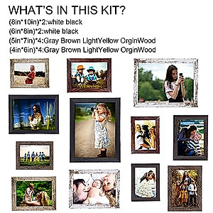 Picture Frames Collage Wall Decor Set of 12,Gallery Wall Frame Set with 8x10 6x8 5x7 4x6, Multi Wood Pattern Perfect for Rustic Home & Office Decor