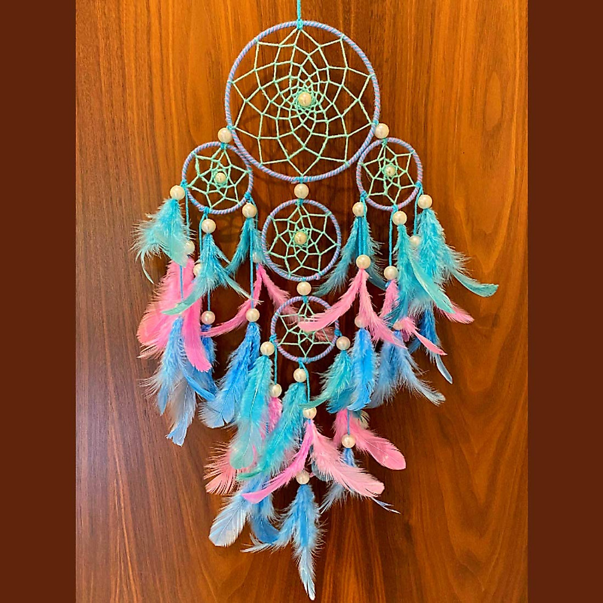 Rooh Dream Catcher ~ Pastel 4 Tier ~ Handmade Mandala Hangings for Positivity (Can be Used as Home Décor Accents, Wall Hangings, Garden, Car, Outdoor, Yoga Temple, Windchime)