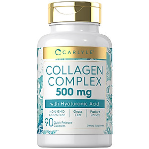 Carlyle Collagen Pills with Hyaluronic Acid 500mg | 90 Capsules | Hydrolyzed Collagen Supplement | Non-GMO, Gluten Free