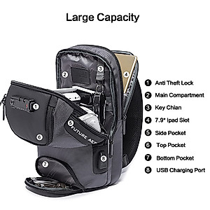 Anti Theft Sling Bag Shoulder Crossbody Bags Sling Backpack with USB Charging Port Waterproof Travel Hiking Daypack (Gray)
