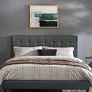 Modway Paisley Upholstered Tufted Linen Fabric Twin Headboard Size in Gray