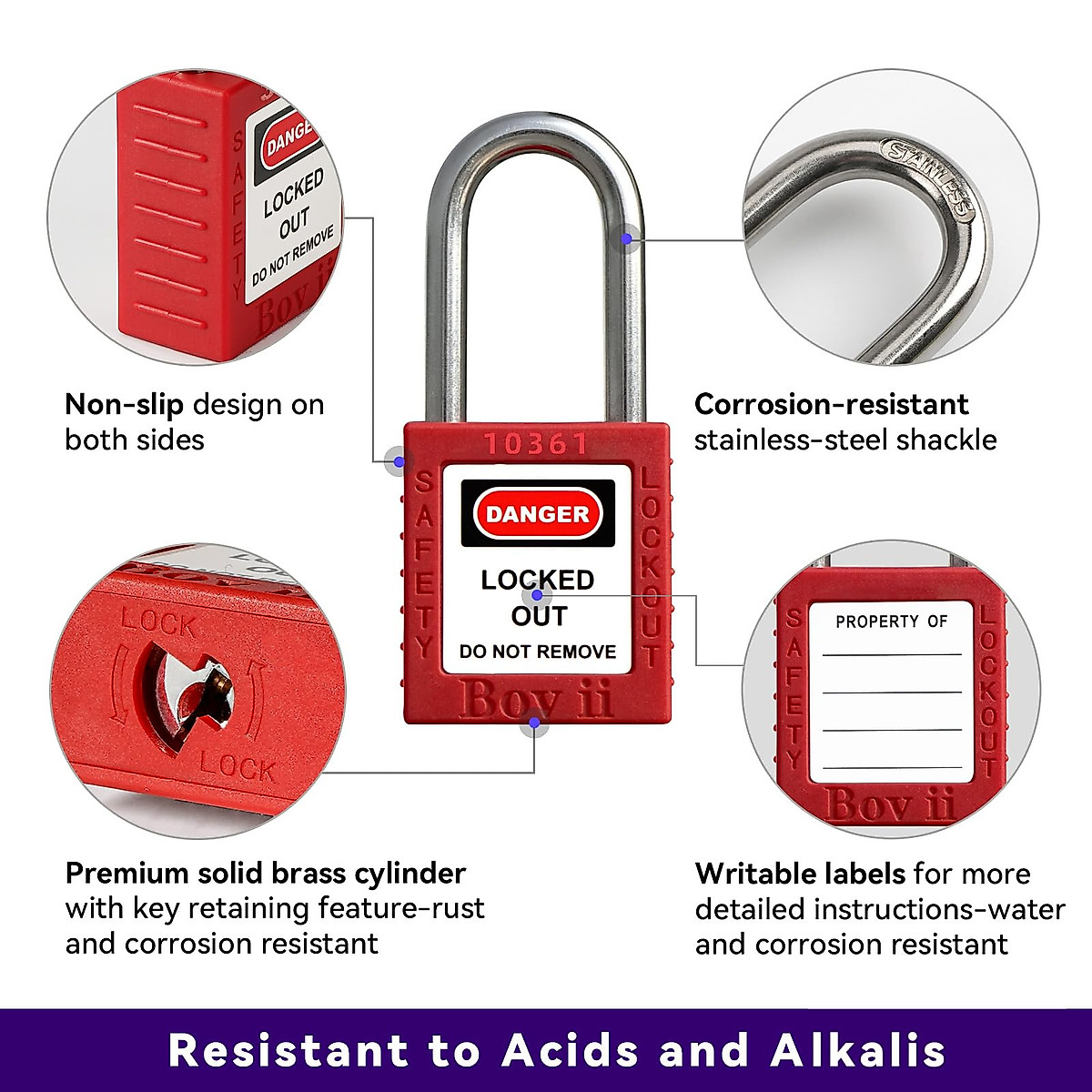 Boviisky Lockout Tagout Kit with Red Safety Padlocks, Hasps Set, Loto Tags, Bag, Electrical Lock Out Tag Out Kits, Keyed Different, 2 Keys Per Locks