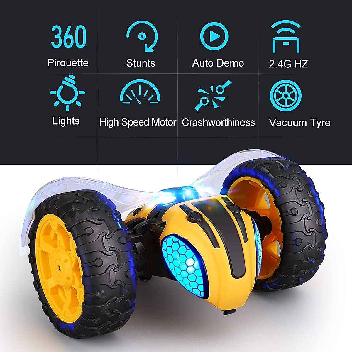 Mostop RC Stunt Car Remote Control Car for Kids, 1/14 Scale 2.4 Ghz Rechargeable Off Road Bumble Tumble Bee Truck Rock Crawler Vehicle Toy with Music and Light.