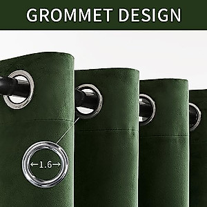 Woaboy 100% Blackout Dark Green Velvet Curtains-2 Panels 84 inch Completely Blackout Window Drapes Thermal Insulate 3 Layer Curtains with Black Liner for Bedroom Nursery Room, Grommet Top (52 * 84")