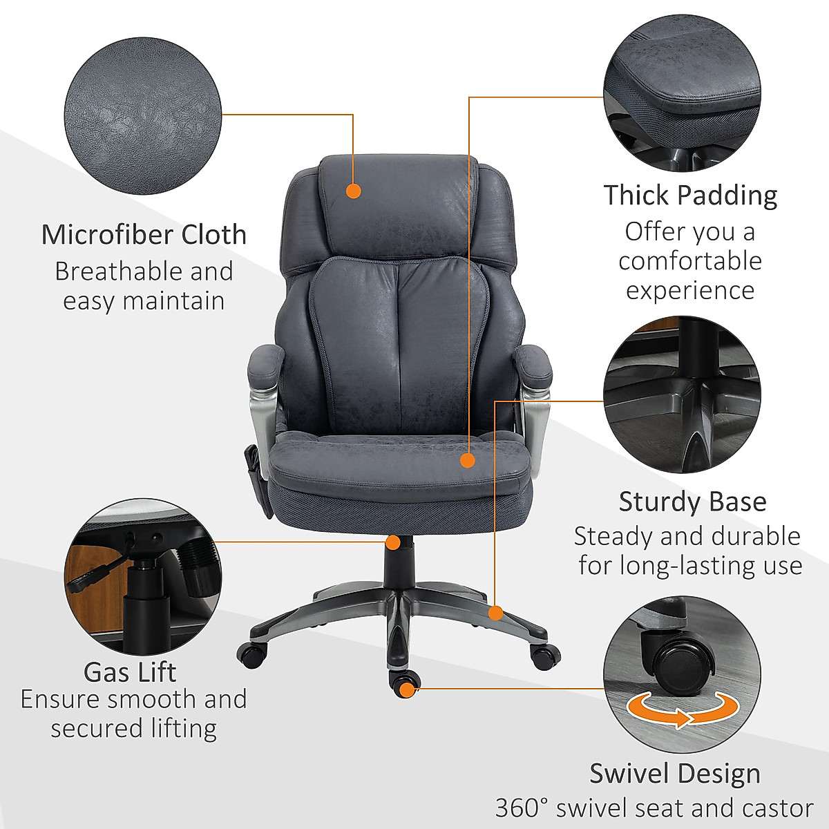 Vinsetto Big and Tall Strong Vibration Massage Office Chair, Swivel Microfiber High Back Chair, Computer Chair with Adjustable Height, 400 lbs, Gray