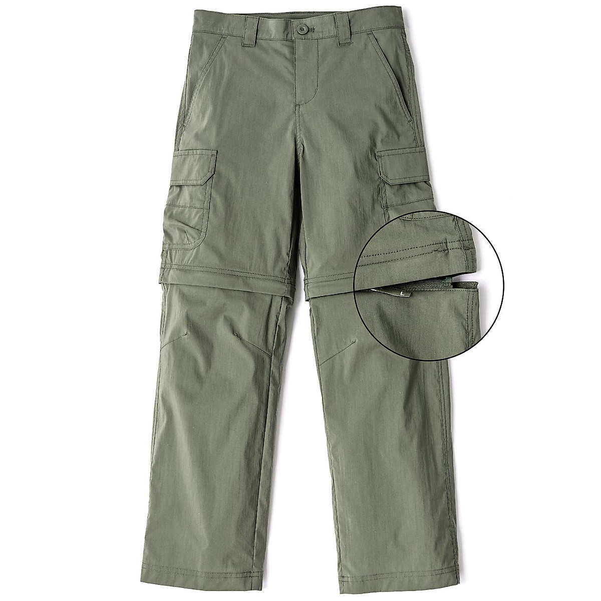 CQR Kids Youth Hiking Cargo Pants, UPF 50+ Quick Dry Convertible Zip Off Pants, Outdoor Camping Pants, Boy Convertible Olive, X-Small