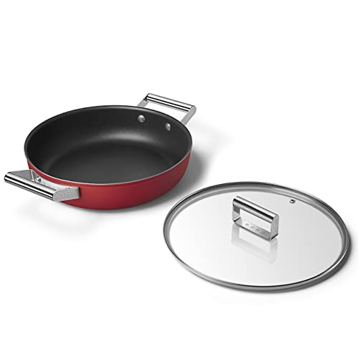 Smeg Cookware 11-Inch Red Deep Pan with Lid