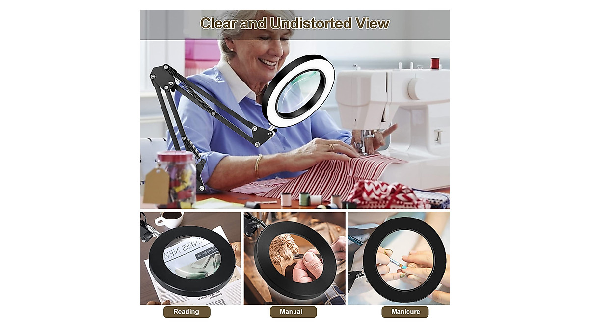 LED Magnifying Desk Lamp with Clamp - Adjustable, 3 Color Modes & Dimmable