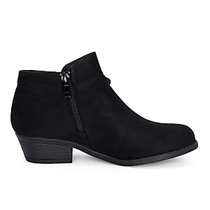 STYLISH S MIRLO-K ~ Little Girls Low Stacked Heel Almond Toe Ankle Boots With Side Zipper And Bow Tie (Blk Suede, 2)