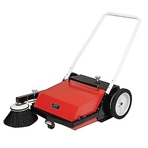 Vestil JAN-II Manual Brush Sweeper, Belt Driven, 10 gal Capacity, Main Broom 10" x 19", Side Broom 13", Red