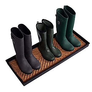 BIRDROCK Brands - Rubber Boot & Shoe Tray | Coir Insert | 34" x 14" | Waterproof Shoe Tray for entryway | Embossed Pattern