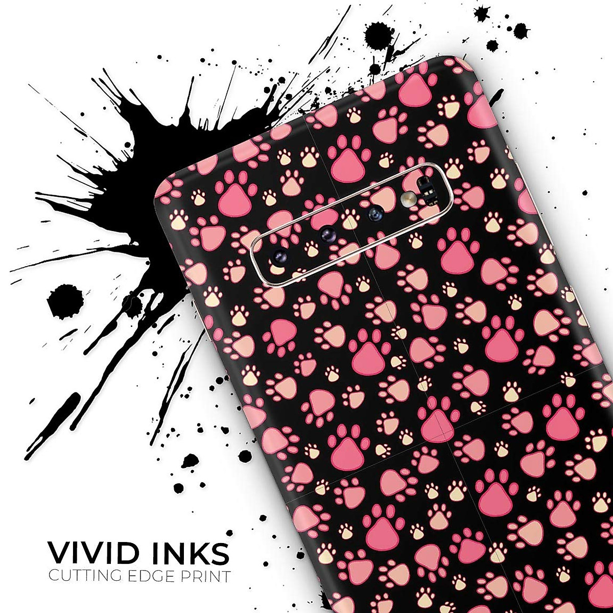 DesignSkinz Pink Paw Prints on Black Protective Vinyl Decal Wrap Skin Cover Compatible with The Samsung Galaxy S20 (Screen Trim & Back Glass Skin)