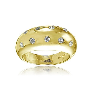 Hoops & Loops Yellow Gold Flashed Sterling Silver Cubic Zirconia Dome Band Ring, Size 7