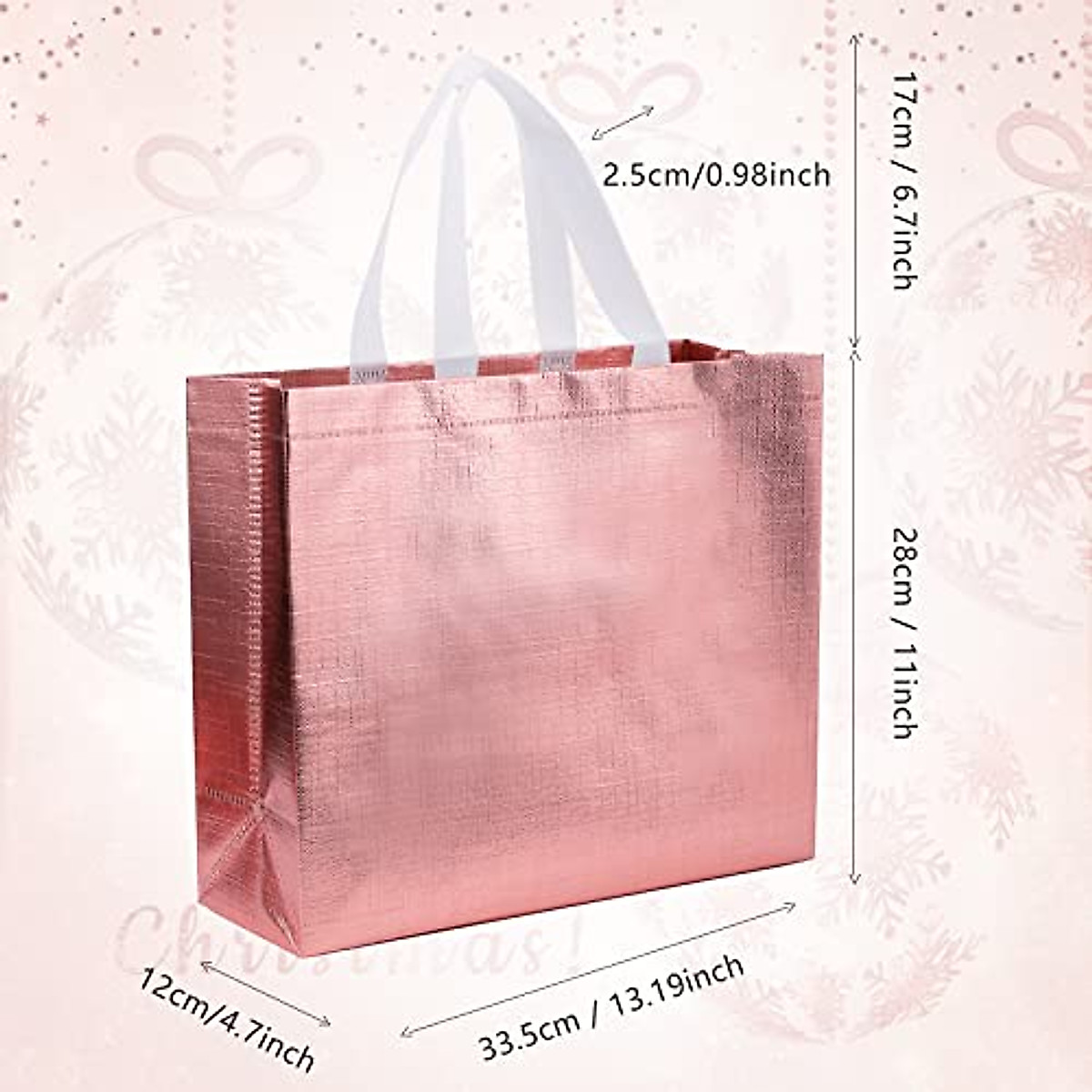 12 Pcs Rose Gold Gift Bags,Glossy Reusable Grocery Bag,Shiny Non-Woven Gift Bags,Shopping Tote Bag with Handle,Present Bag Candy Goodie bags for Wedding Bridesmaid Bachelorette Party Birthday Holiday