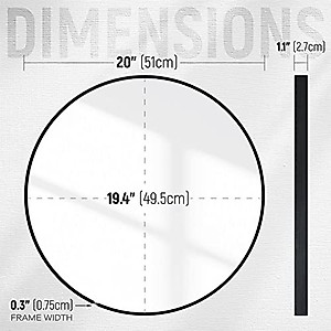 EMI HOME Black Round Mirror for Wall, 20 Inch Round Bathroom Mirror, Black Circle Mirror for Wall with Brushed Black Aluminum Frame, Circular Large Round Black Mirror