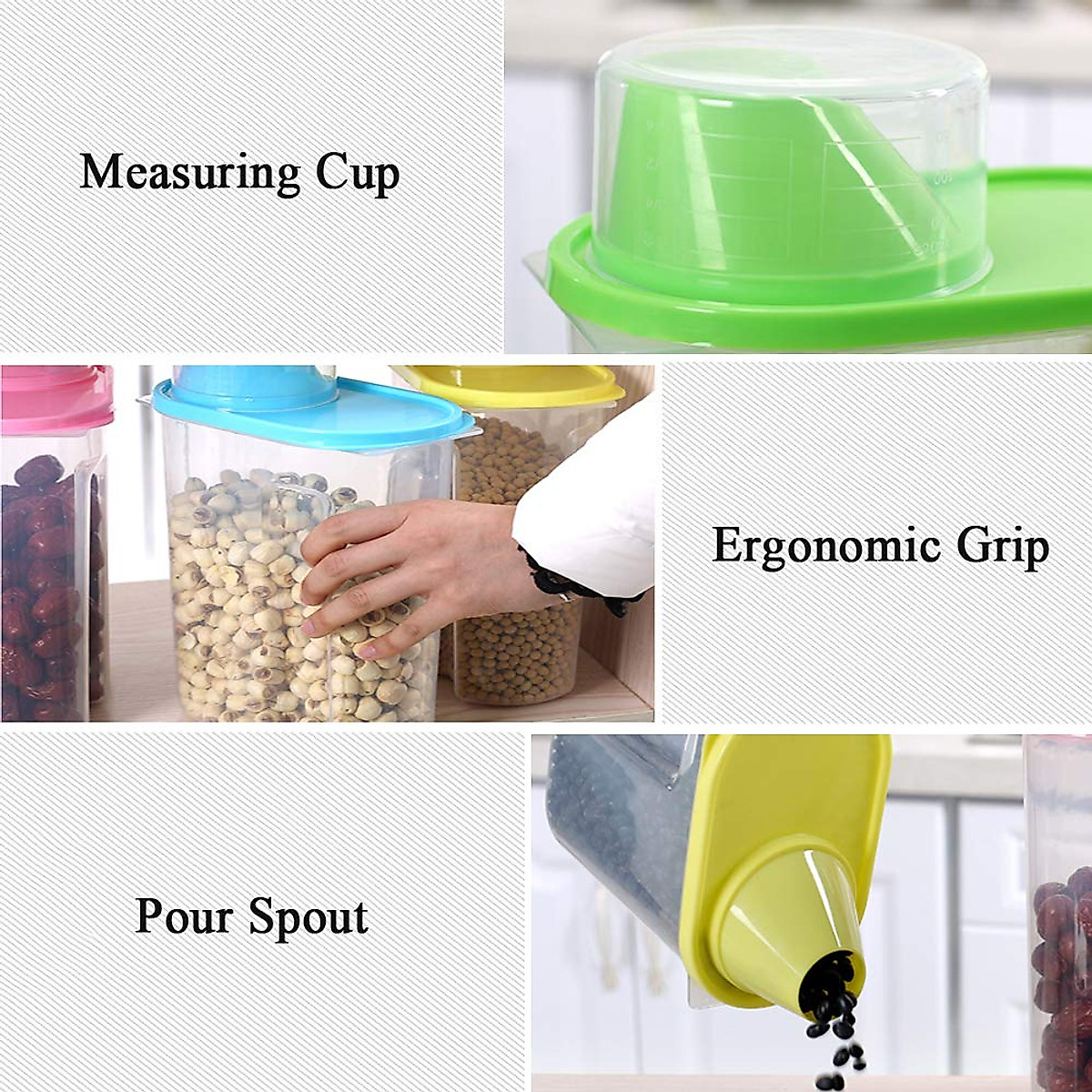 Ansee Cereal Container Food Storage Containers Easy-pour Design with Airtight Lids Measuring Cup BPA-Free Plastic Containers for Rice Snacks Sugar Nuts Pet Food (2 Pack)