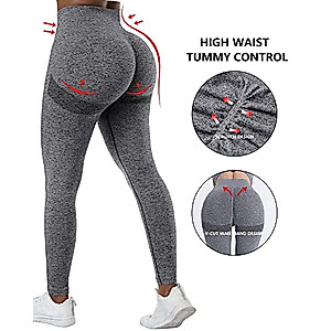 NORMOV 2 Piece Butt Lifting Workout Leggings for Women, Seamless Gym Scrunch Booty Lifting Sets(Black/Grey, XL)