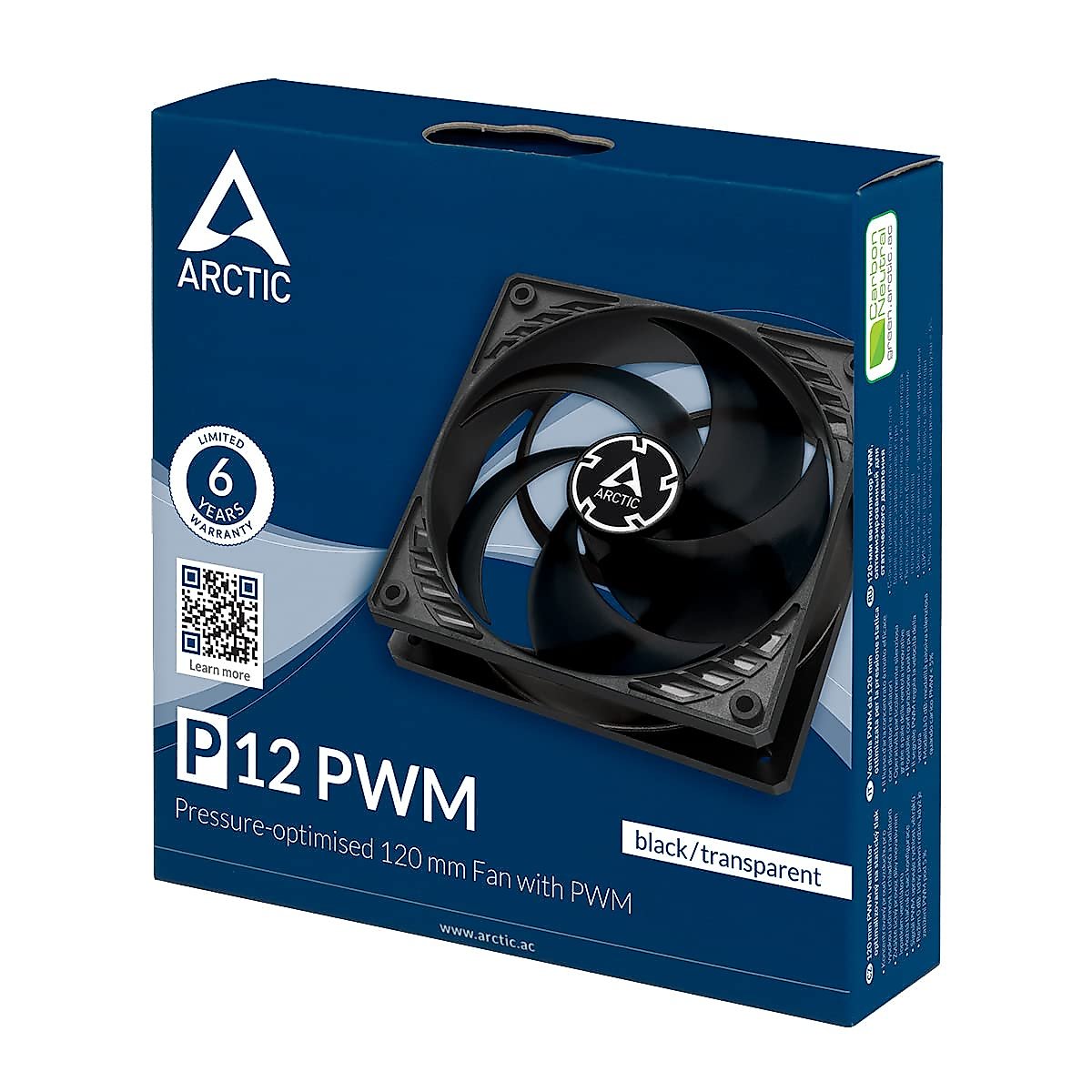 ARCTIC P12 PWM - 120 mm Case Fan with PWM, Pressure-optimised, Quiet Motor, Computer, Fan Speed: 200-1800 RPM - Black, Transparent
