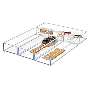 iDesign Clarity Plastic Drawer Organizer, Storage Container for Silverware, Utensils, Kitchen Gadgets in Pantry, Cabinets, Countertops, 4" x 12" x 2" - Clear