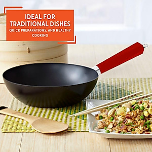 Imusa USA Inch, Red PAN-10046 12" Nonstick Carbon Steel Wok, Handle