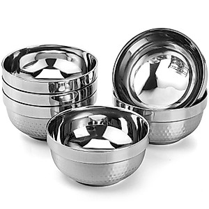 ZENFUN 6 Pack 304(18/8) Stainless Steel Bowls, 17 Oz Double-walled Insulated Bowls, Deep Round Soup Bowls Metal Snack Bowls, Anti-slip Bowls for Rice, Fruit, Ice cream, Food-grade Material