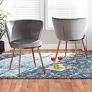 Baxton Studio Farah Modern Luxe and Glam Grey Velvet Fabric Upholstered and Rose Gold Finished Metal 2-Piece Dining Chair Set