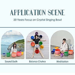 432HZ 6''-12'' Set of 7 Colored Crystal Singing Bowl Sound Healing with 2 Case Bags