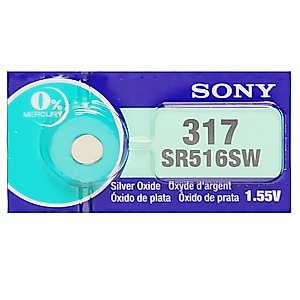 Sony 317 (SR516SW) 1.55V Silver Oxide 0%Hg Mercury Free Watch Battery (5 Batteries)