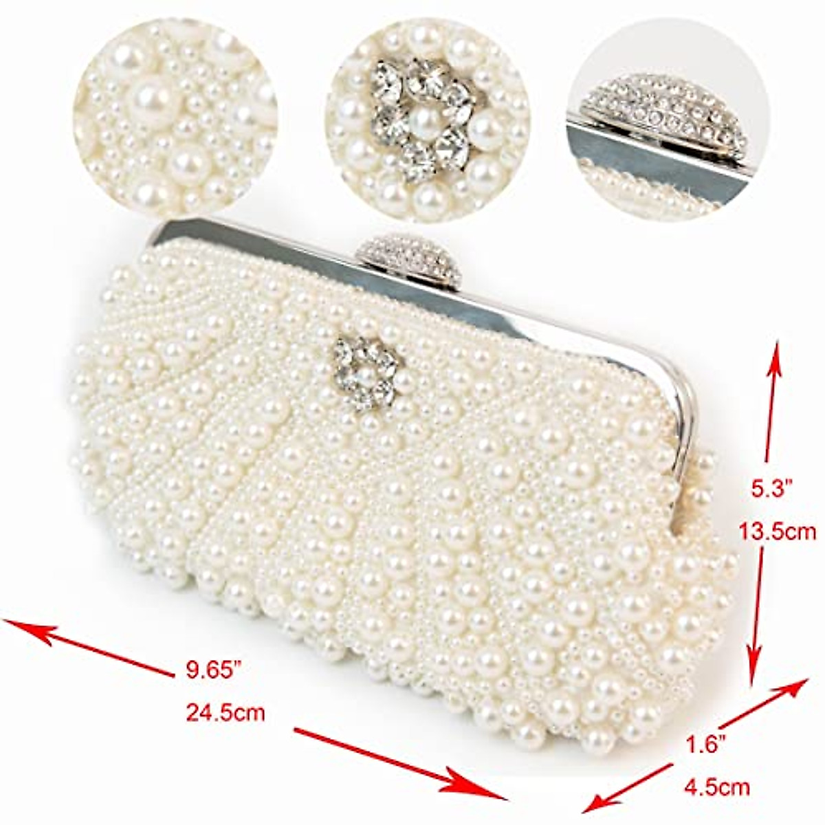 Ofuleo Luxury Pearl Clutch Purses Homecoming Crossbody Crystal Women's Evening Handbag Tote for Wedding Evening Casual Party (Beige with Rhinestones)