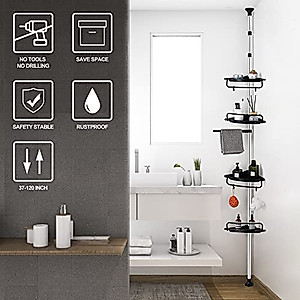 Hoomtaook Shower Caddy Tension Pole 4-Tier Corner Shower Shelves Rustproof Bathroom Shower Organizer Bathtub Tension Pole Shower Caddy, Shower Rack for Inside Shower, 37-120 Inch, Black