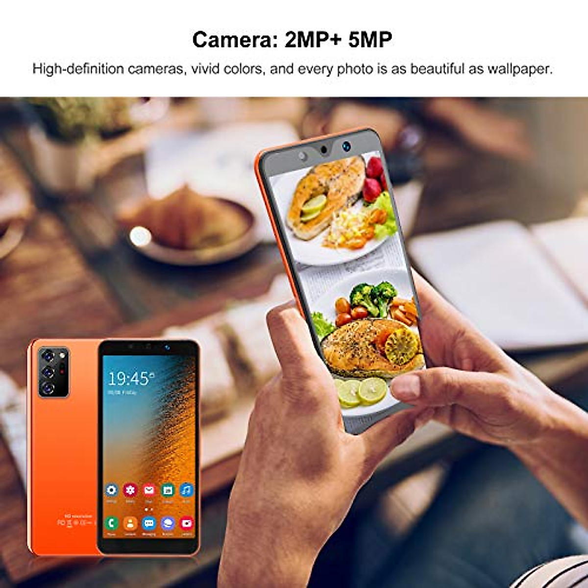 3G Unlocked Smartphone , Note30 Plus 5.72in HD Full Screen Cell Phone , Support APP Face Recognition for Android 8.1 Fingerprint Unlock Smartphone , 512M 4G , Dual SIM Dual Camera Orange